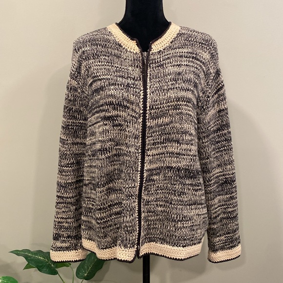 J. Jill | Sweaters | J Jill Black And Ivory Marled Zip Front Cardigan ...